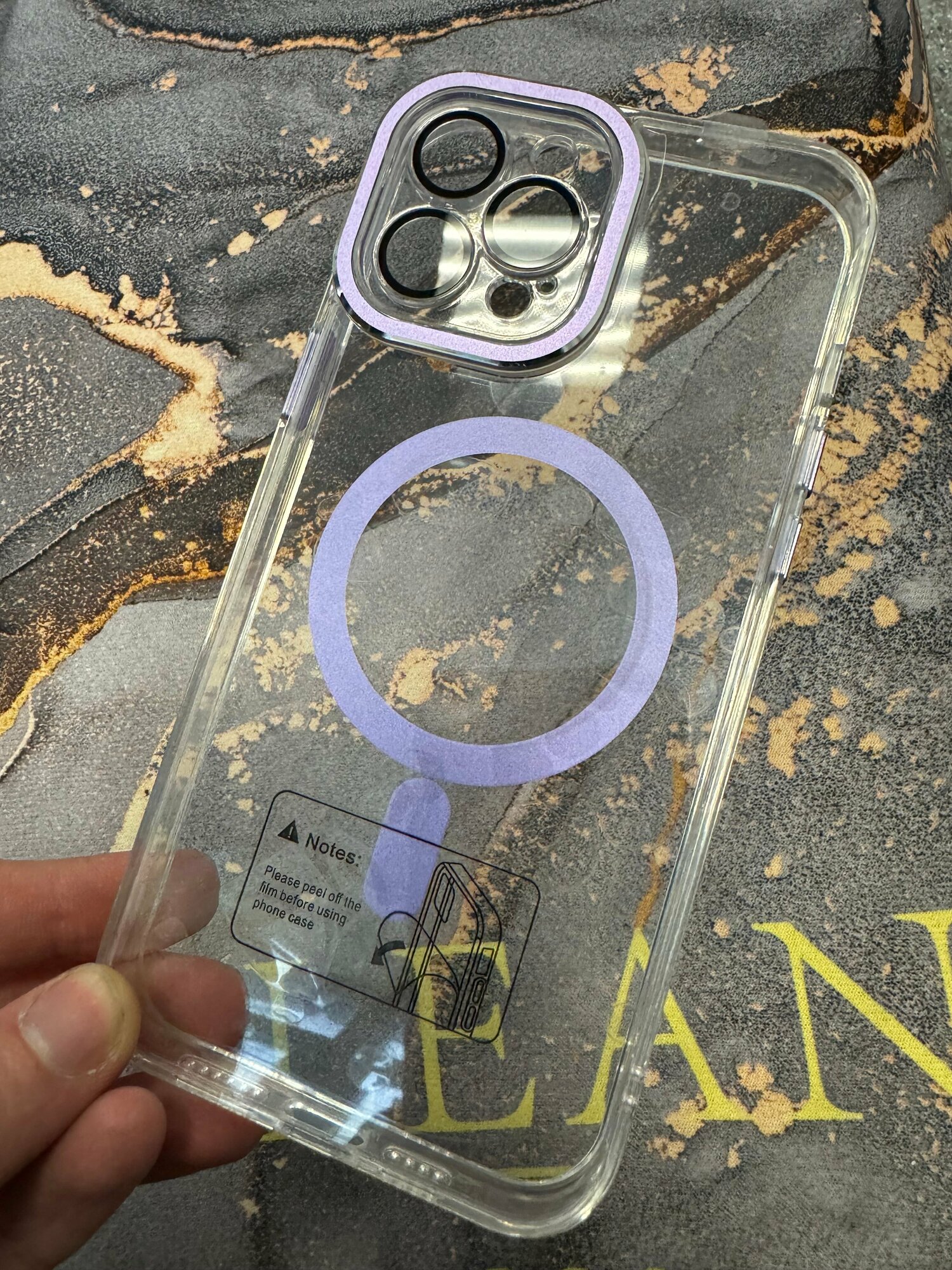 Чехол панель накладка бампер MyPads Brum для iPhone 14 Pro Max тонкая пластиковая крышка с защитой задней камеры и Macsafe прозрачная фиолетовая My.