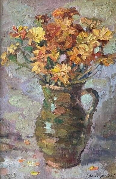 ART-Salon at Oktyabrskaya картина "Ноготки", 25х20 см; холст на картоне, масло; авторская работа