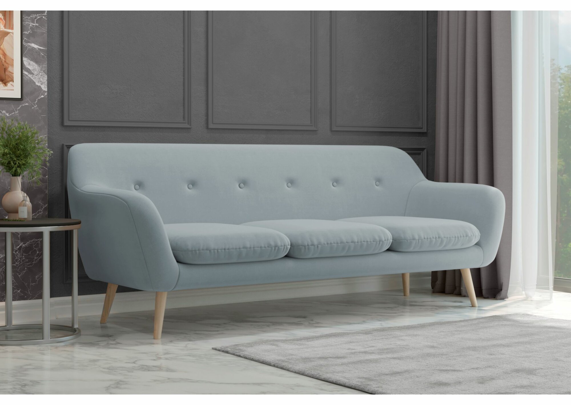 Диван прямой нераскладной Дайсон трехместный в цвете серый (ЭШ)