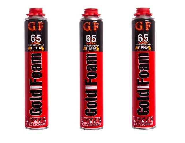 Пена монтажная профессиональная огнестойкая GoldiFoam 65, 850 мл, 3 шт