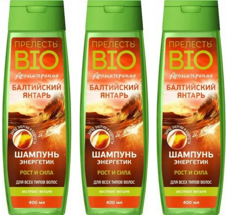 Шампунь Прелесть Био, энергетик, балтийский янтарь, 400 мл, 3 шт