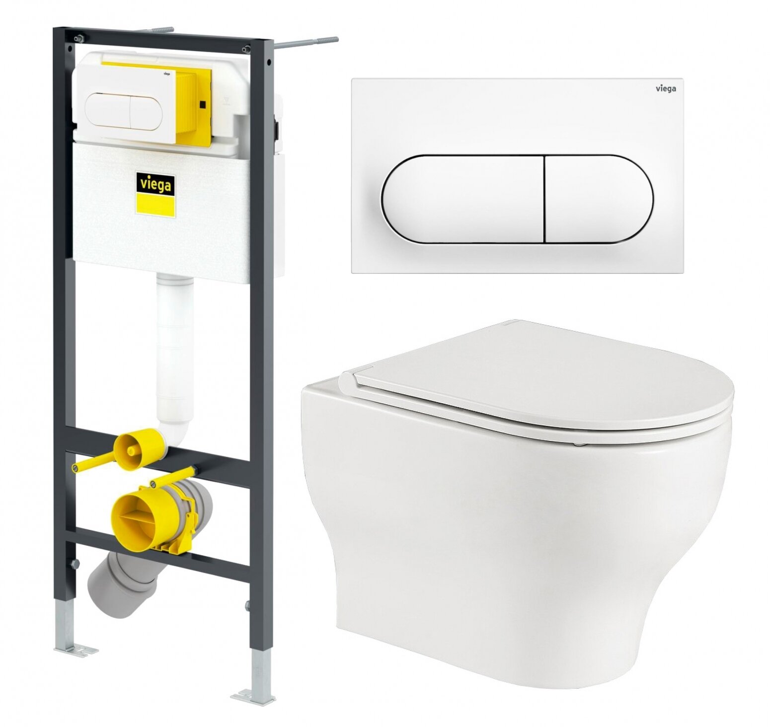 Комплект 3 в 1 инсталляция Viega Prevista 8524.11 + Подвесной унитаз WeltWasser Erlenbach 004 GL-WT + кнопка белая