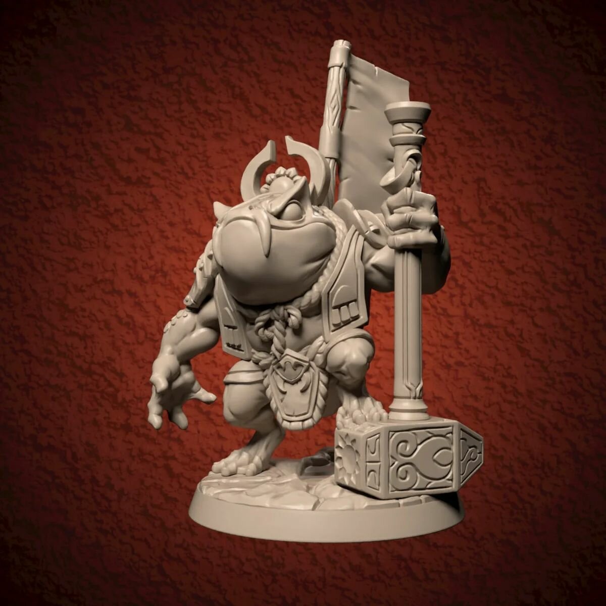 Лягушка с молотом, Жаба Варвар (класс: Воин, Паладин, Клерик) миниатюра для DnD (ДнД) и других Настольных игр (НРИ, Варгеймов или РПГ), фентези тематика