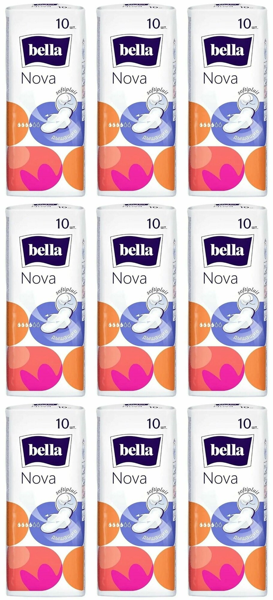 Bella Прокладки гигиенические Nova Soft, дышащие, 10 шт/уп, 9 уп