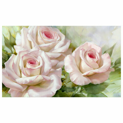 Картина по номерам 40х50 см, остров сокровищ "Бело-розовые розы", на подрамнике, акрил, кисти,663286