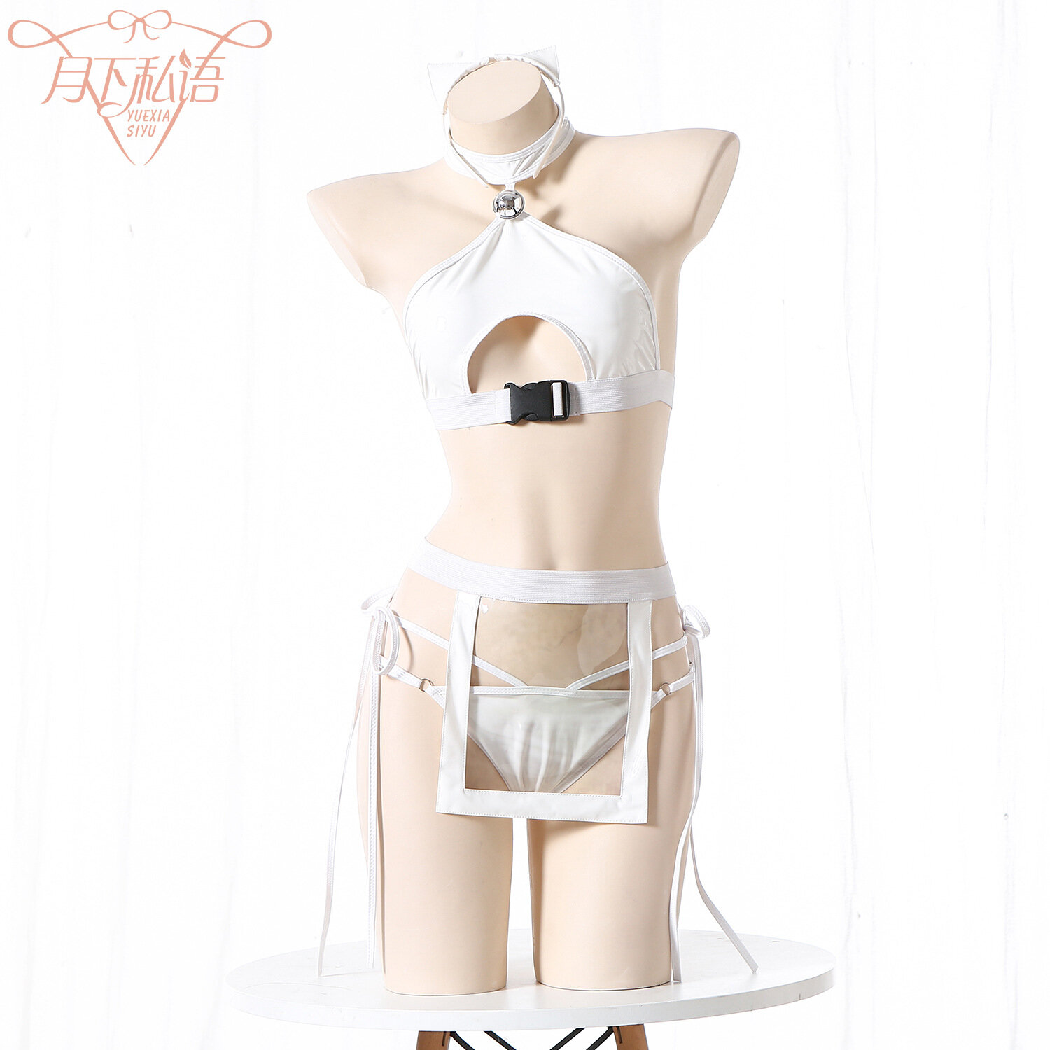 Куртка-костюм "Девушка-кошка", кожаная, белая, размер 1