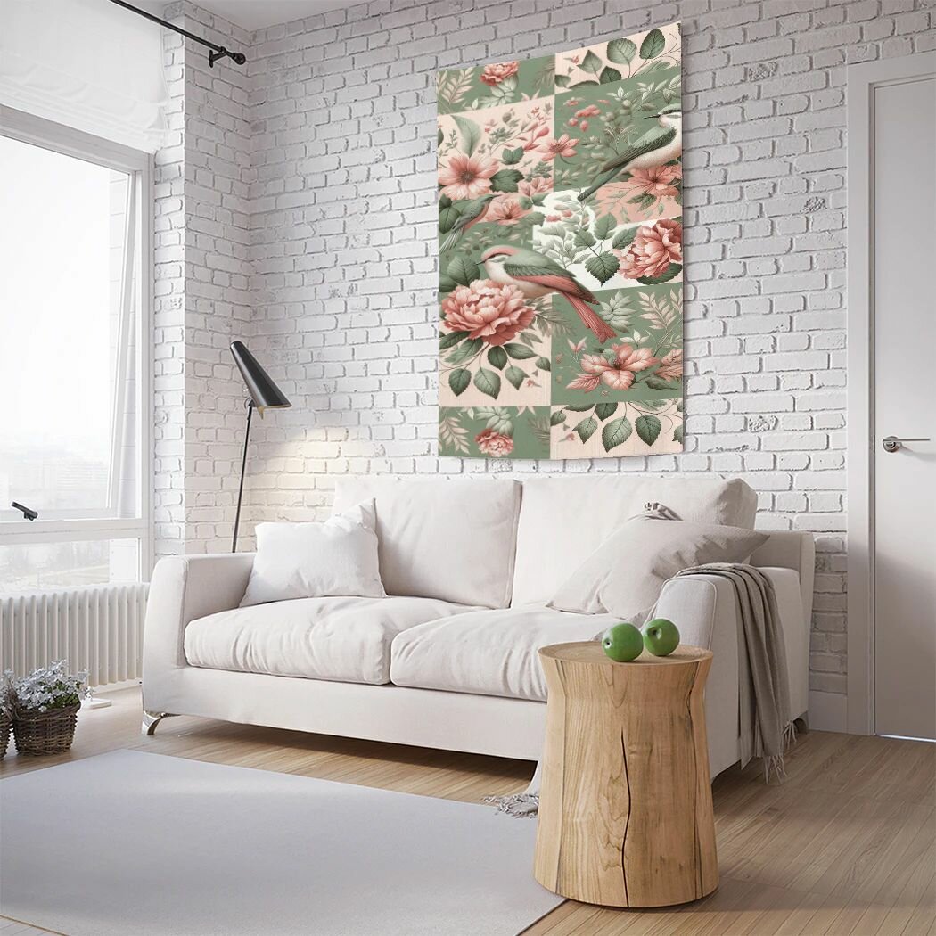 Вертикальное фотопанно на стену JoyArty "Синицы на ветке", из ткани, 150х200 см