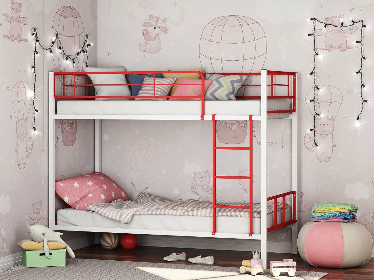 Двухъярусная кровать №2.01 комби (белый/красный)