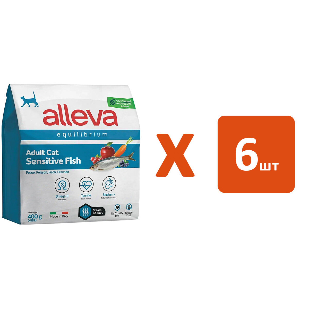 ALLEVA EQUILIBRIUM ADULT CAT SENSITIVE FISH для взрослых кошек с чувствительным пищеварением с рыбой (0,4 кг х 6 шт)
