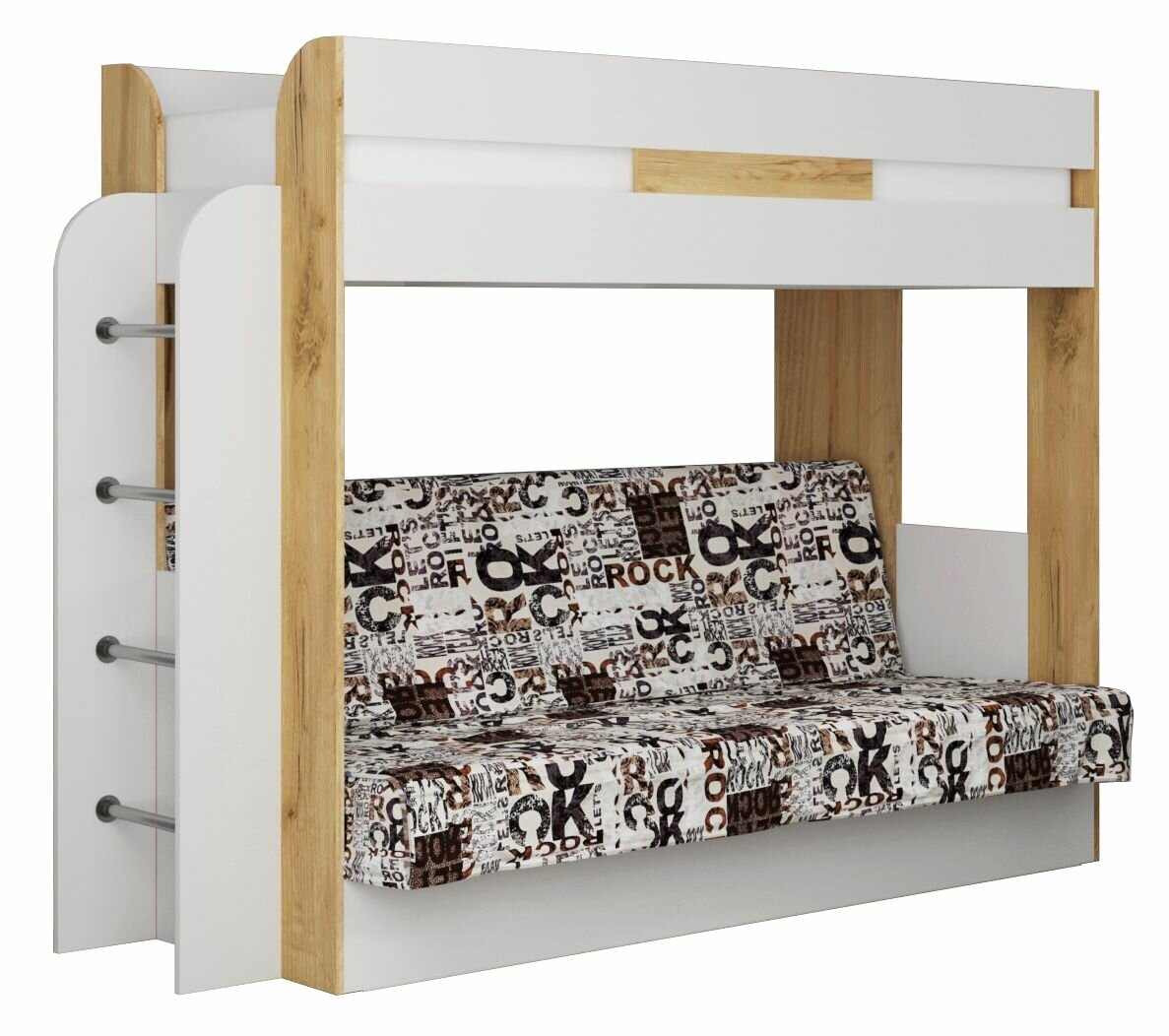 Кровать Колибри (с диваном) Дуб бунратти/Белый + Буквы-2 (Премиум) (Премиум)