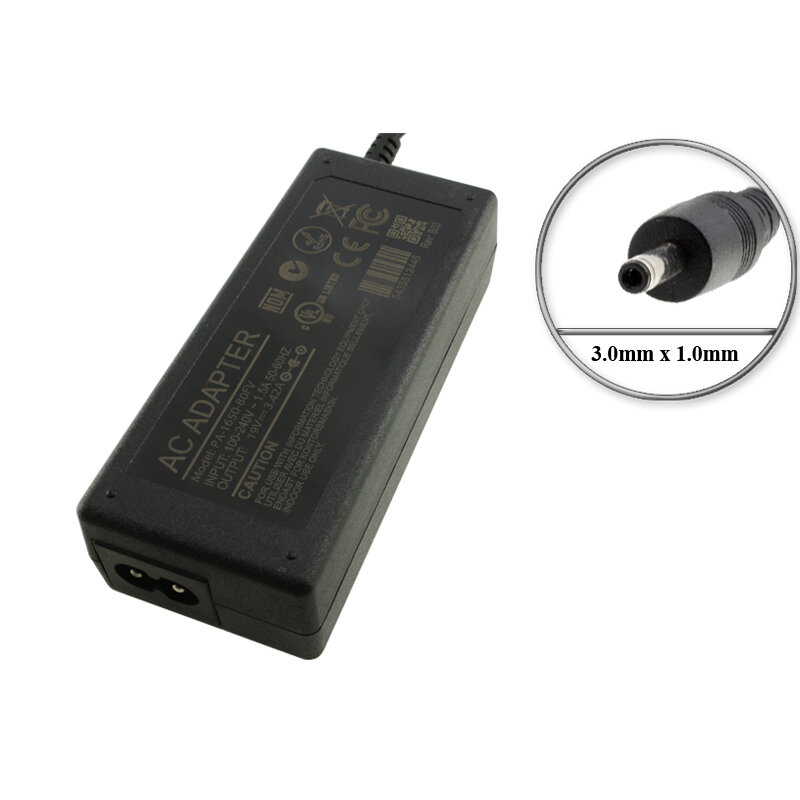 Адаптер (блок) питания 19.0V, 3.42A, 65W, 3.0mm x 1.0mm (PA-1650-80, PA-1650-80FV), зарядное устройство для ультрабука, планшета.