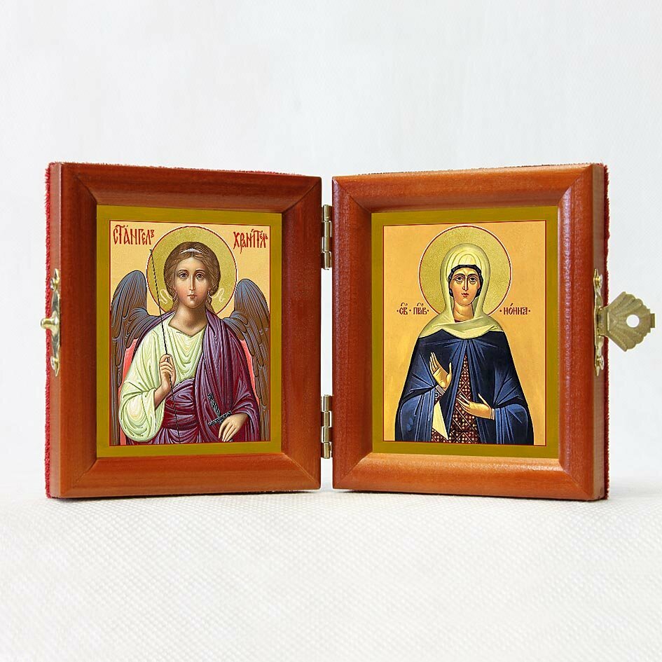 Складень именной "Праведная Нонна Назианзская, диакониса - Ангел Хранитель", из двух икон 8*9,5 см