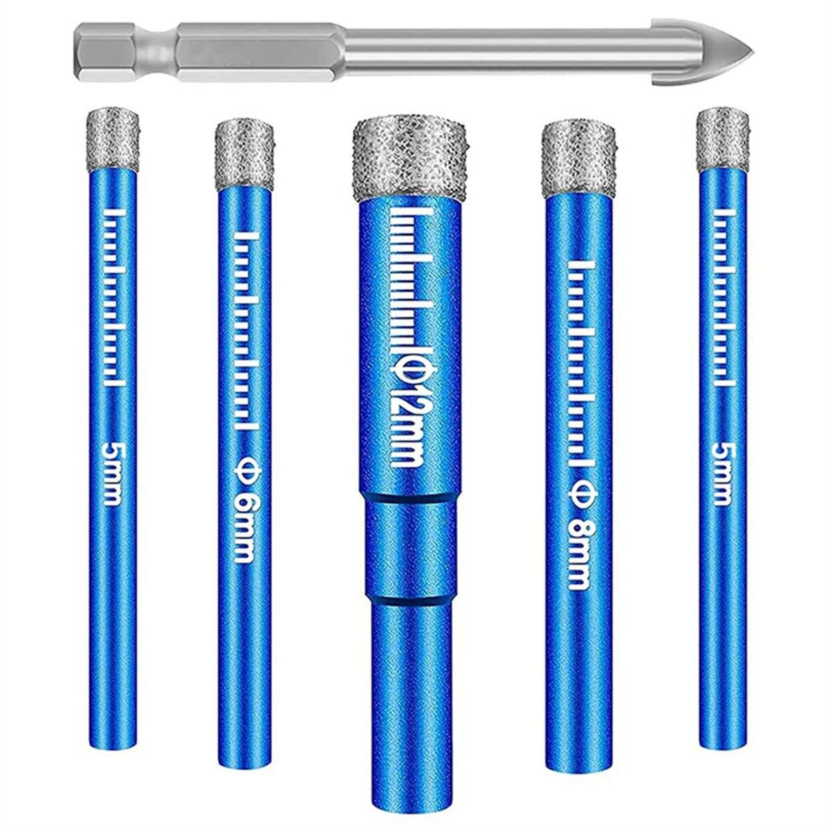 Набор алмазных сверл для сухого сверления, набор алмазных кольцевых пил с шестигранными сверлами для плитки 6 мм для гранита, керамической плитки, мужского фарфора