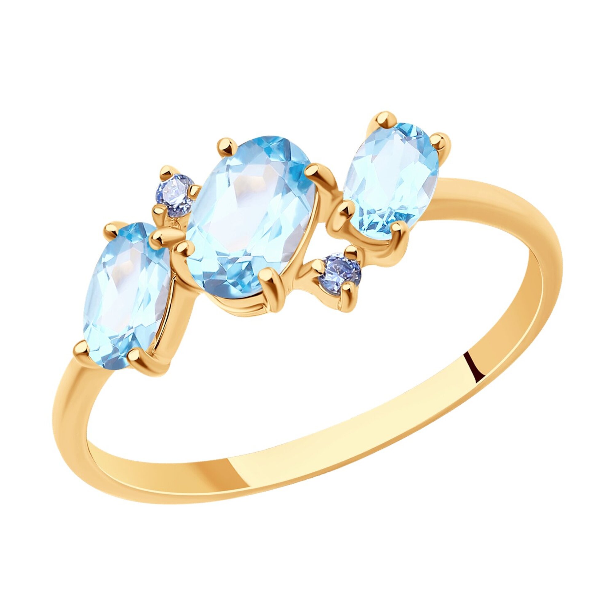 Кольцо, красное золото, 585 проба, топаз, фианит