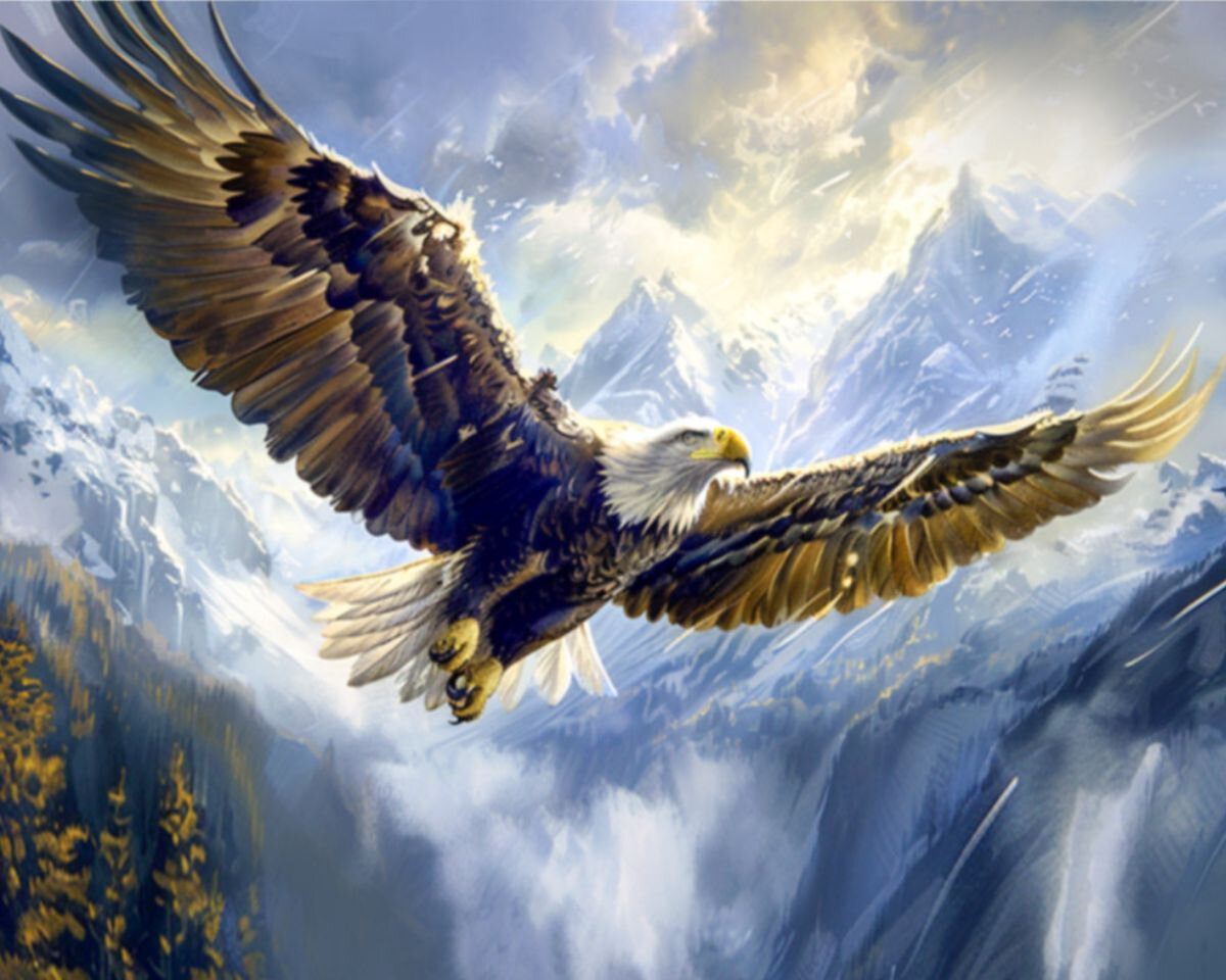 Картина по номерам орел в заснеженных горах 40х50