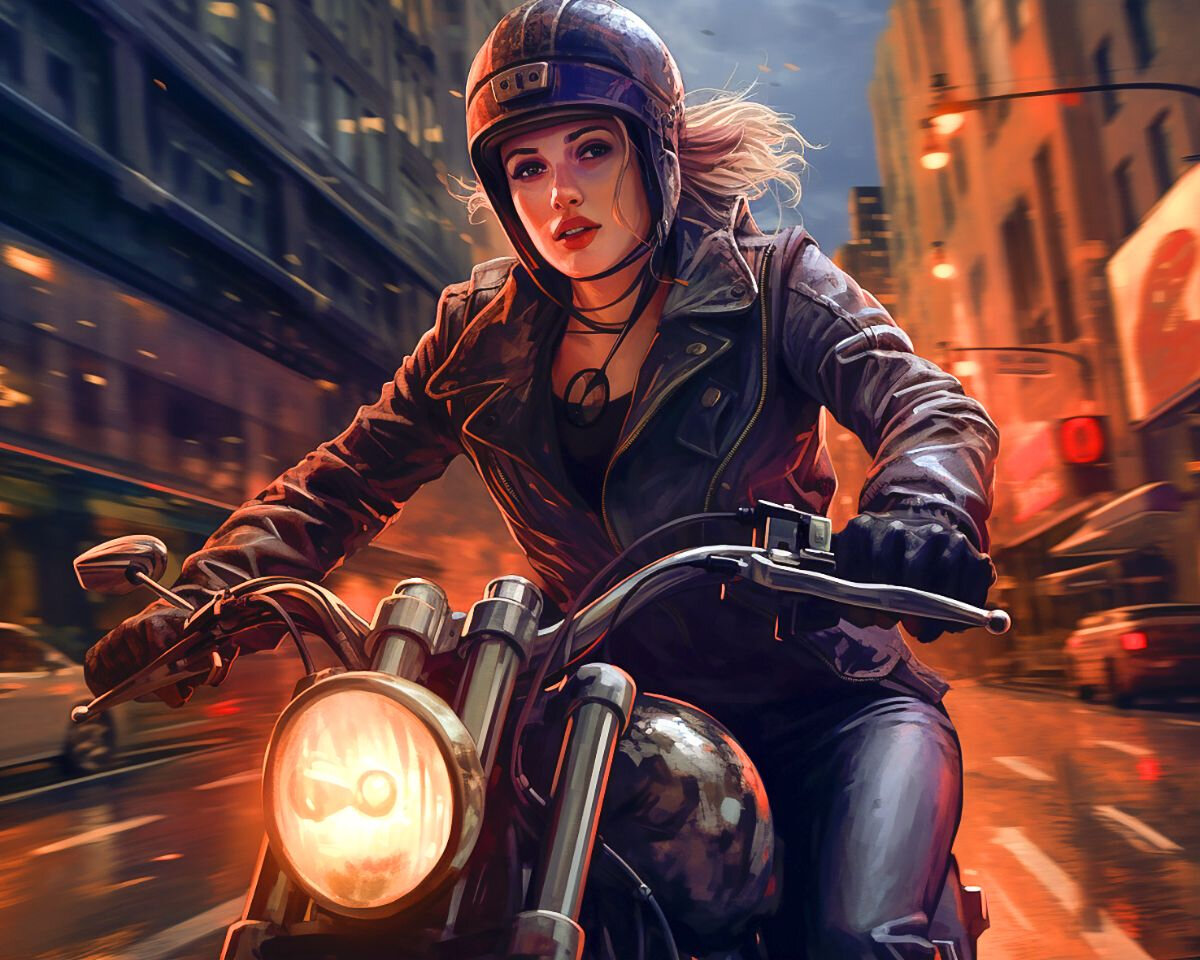 Картина по номерам мотоцикл в городе 40х50