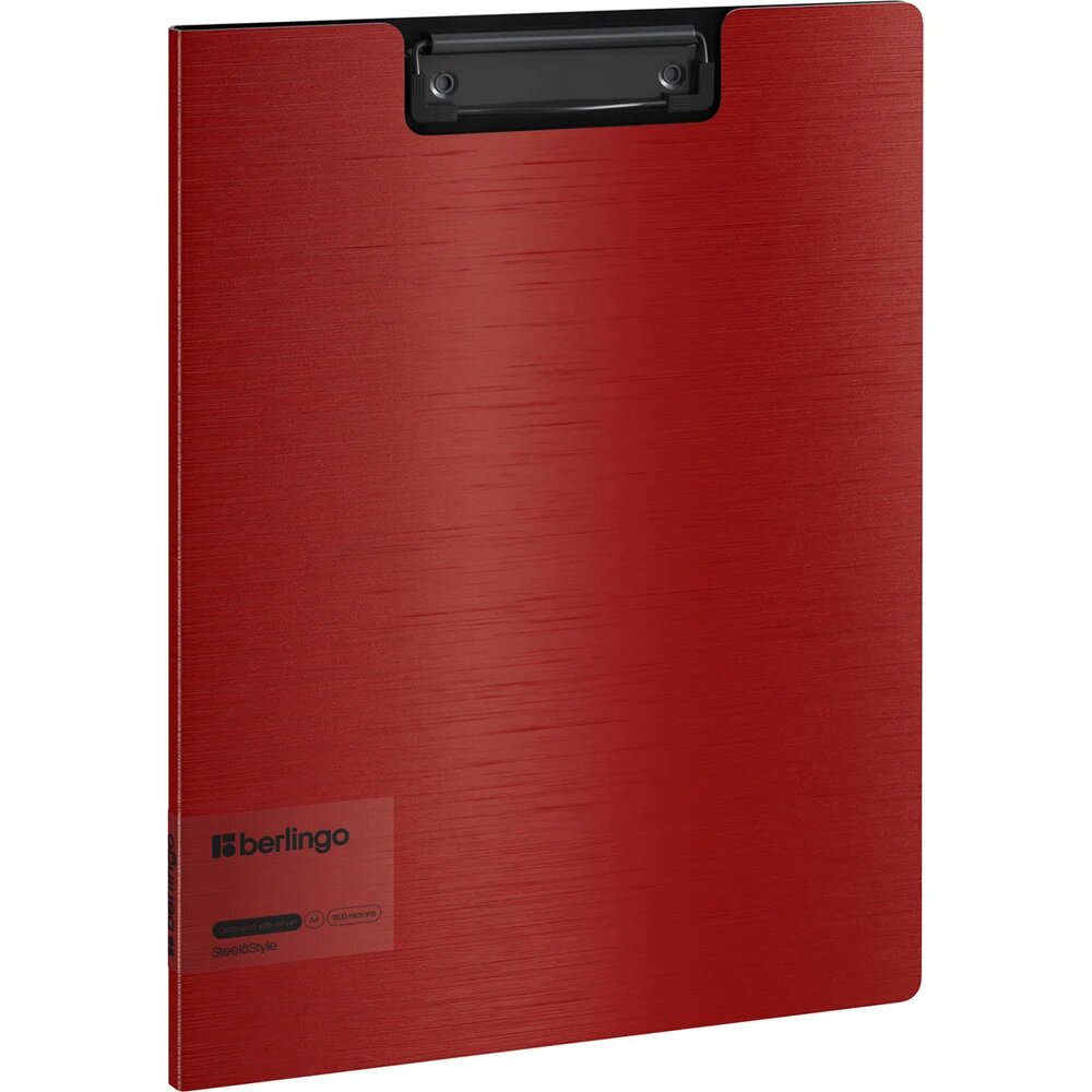 Папка-планшет с зажимом BERLINGO Steel&Style A4, пластик полифом, красная PPf_93003, пластиковый, прижимом черного цвета