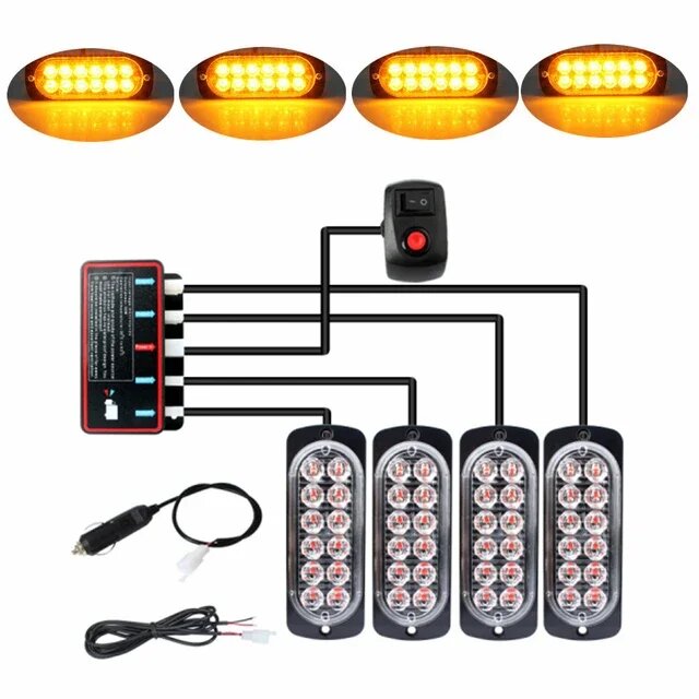 Светодиодный автомобильный стробоскоп, мигающий 48 светодиодных фонарей, аварийный оранжевый Yellow