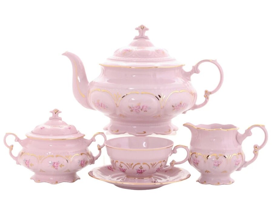 Чайный сервиз 6 персон 15 предметов Гармония, Розовый фарфор, Соната 07260725-0159, Leander