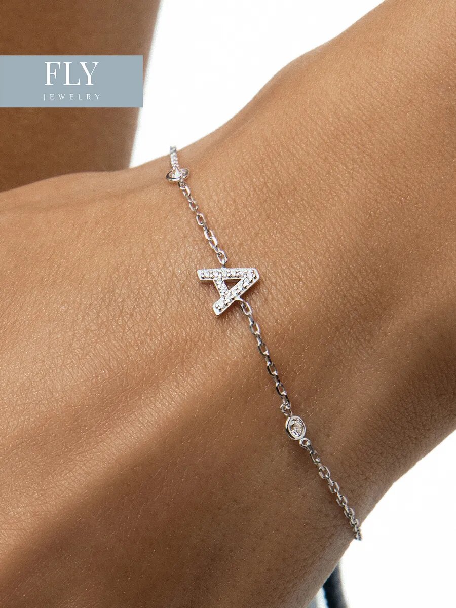 Браслет, серебро, 925 проба, родирование, фианит