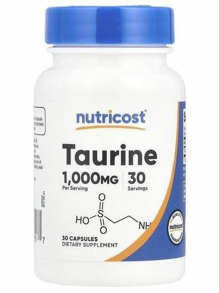 Таурин, 1000 мг, 30 капсул, Nutricost