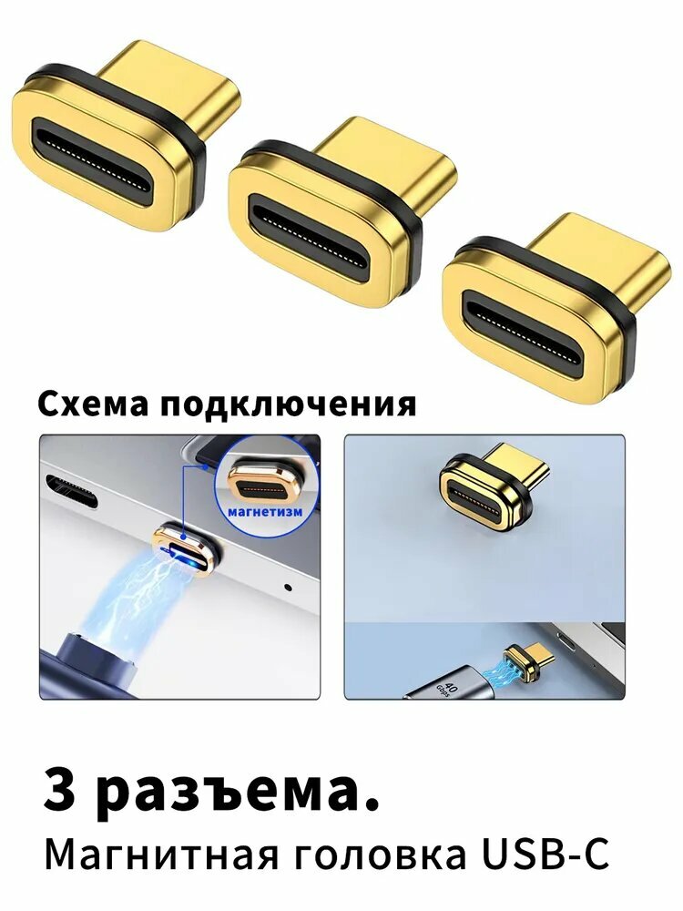 24-контактный магнитный наконечник C-типа, магнитный разъем USB-C из 3 частей, адаптер Type-C со скоростью 40 Гбит/с