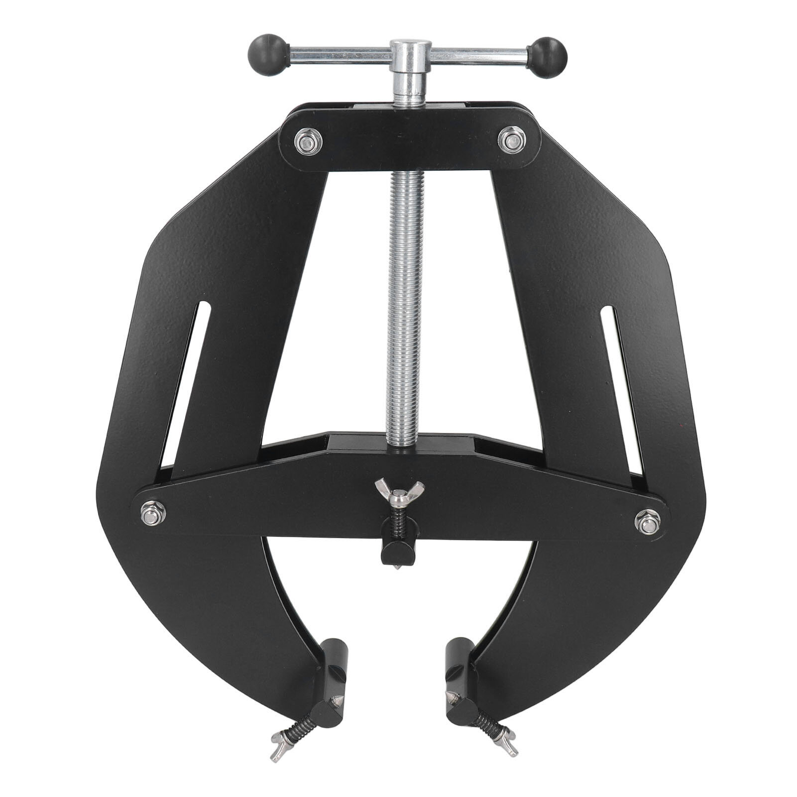 Трубный выравнивающий зажим из высокопрочной углеродистой стали черного цвета с быстросъемными винтами для сварки.