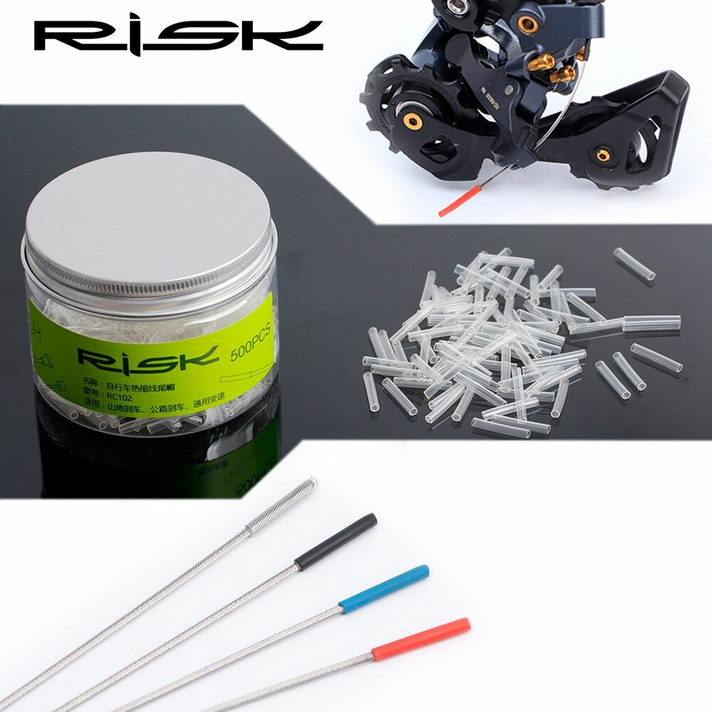 Термоусадочный наконечник троса RISK прозрачный 20 шт (концевик троса переключения / тормоза универсальный)