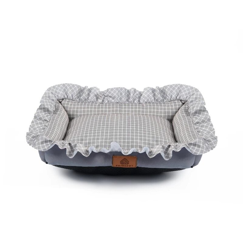 Четыре сезона универсальный клетчатый питомник с кружевной собачьей собачьей собакой рок-серый_M 50*38*9CM