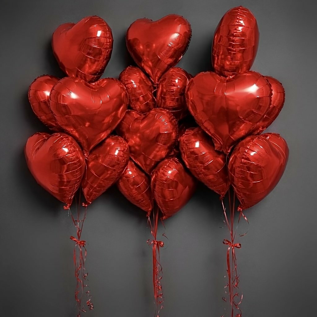 Фольгированные сердца «Алые фонтаны чувств»