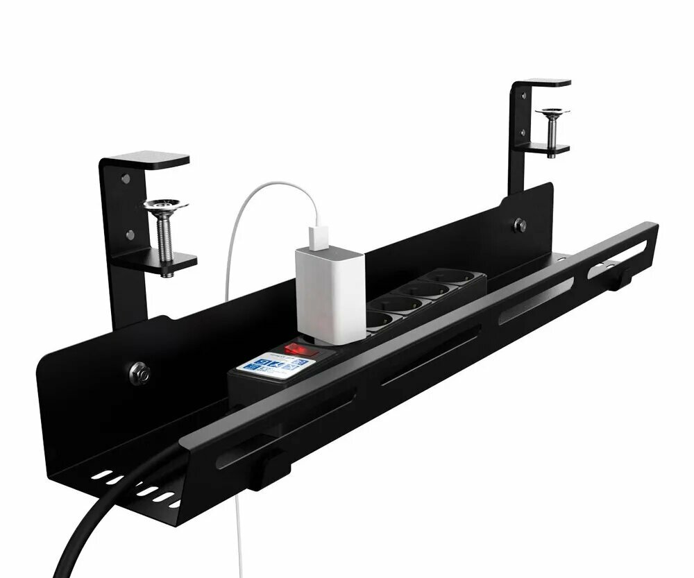 Органайзер для кабелей под стол подвесной / Кабель канал / держатель сетевого фильтра под стол - длина 600 мм, цвет черный VARTEX KB-600BL