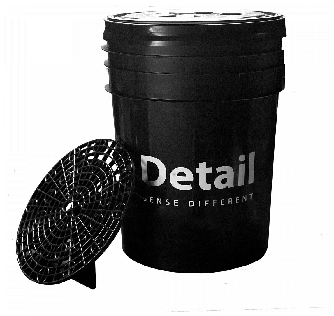 Ведро для мойки автомобиля с крышкой и пескоотделителем Detail черное