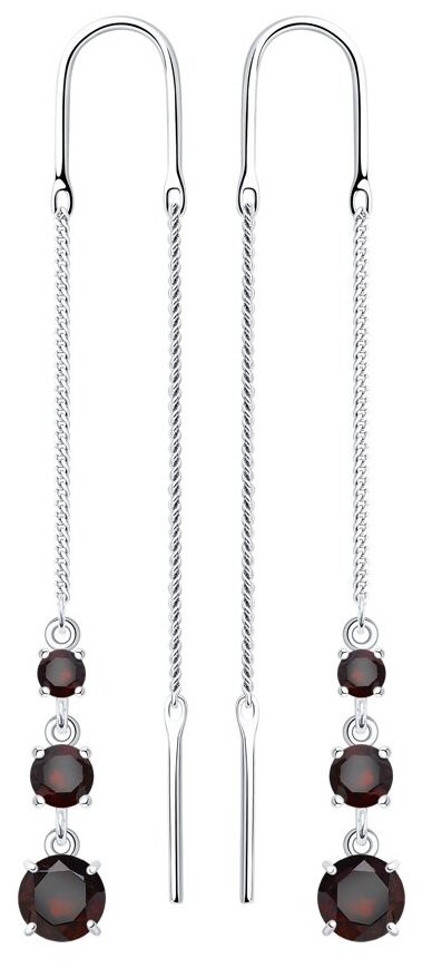 Серьги цепочки, серебро, 925 проба, гранат