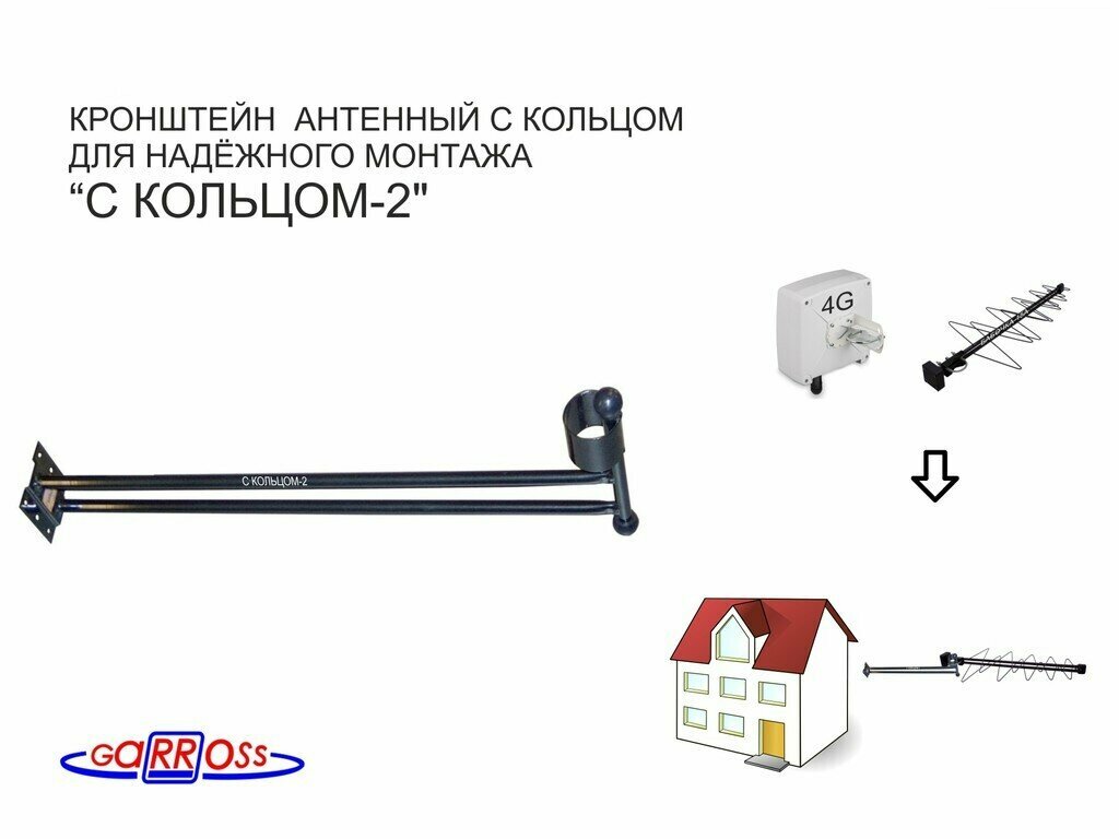Кронштейн антенный "С КОЛЬЦОМ-2" чёрный вылет 0,6метра ; диаметр 50мм (упаковка- 30шт)