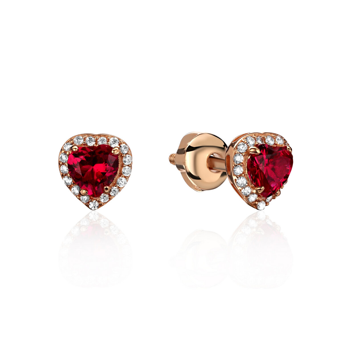 Серьги, красное золото, 585 проба, фианит, рубин синтетический
