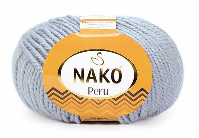 Пряжа PERU (NAKO), серо-голубой - 3985, 25% альпака, 25% шерсть, 50% акрил, 5 мотков, 100 г, 130 м.