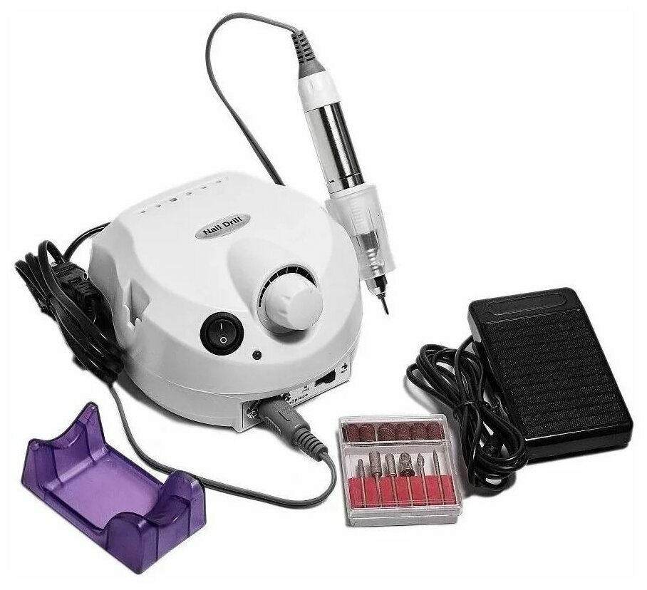 Аппарат для маникюра и педикюра Nail Drill DM-202, 45Вт, 35тыс. об./мин, с алмазными фрезами, белый
