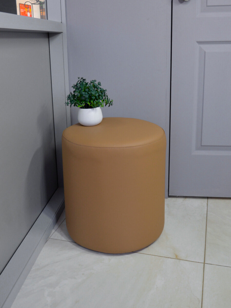 Прочный круглый пуфик для спальни 111, Искусственная кожа, 40х40х40 см.