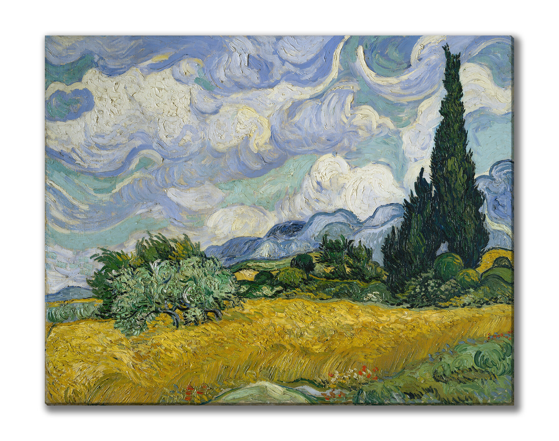 Картина для интерьера на холсте Винсент ван Гог «Пшеничное поле с кипарисом» 70х90 холст без подрамника