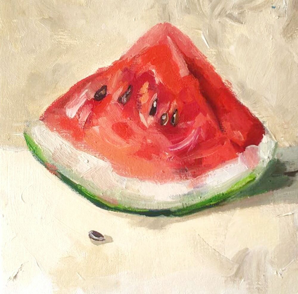 Картина Арбуз масло, живопись фрукты и ягоды, 25х25 см