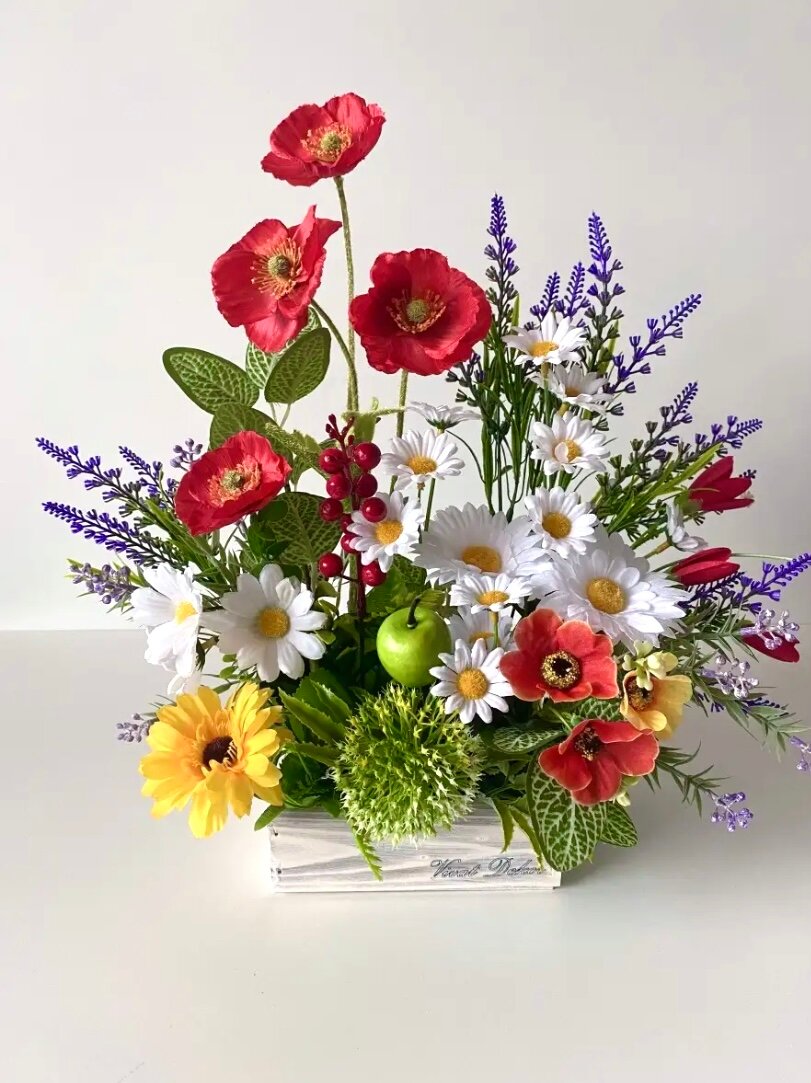 Искусственные цветы в кашпо-ромашки, маки, лаванда от ФлораВи