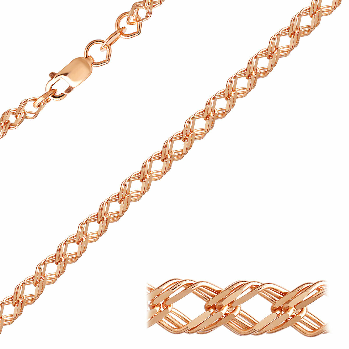 Браслет-цепочка, красное золото, 585 проба