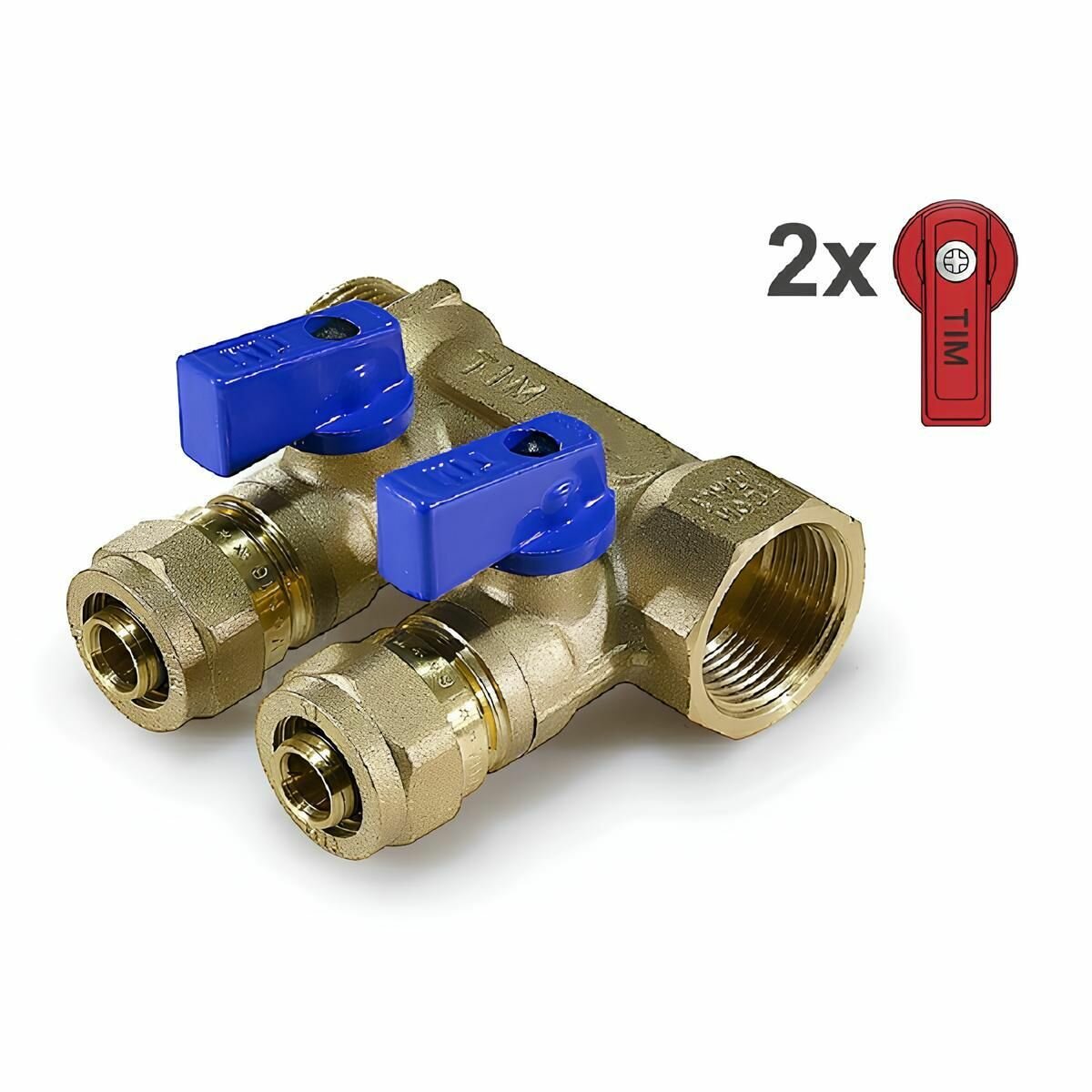 Коллектор распределительный на 2 выхода с шаровыми кранами 1" х 3/4" для теплого пола и водоснабжения