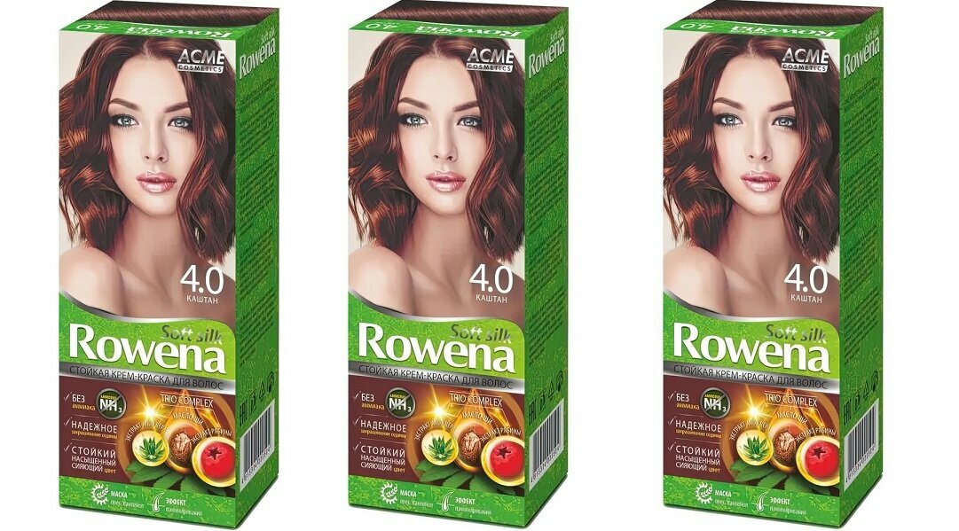 Краска для волос Rowena Soft Silk тон 4.0 каштан, без аммиака, 115 мл, 3 шт.