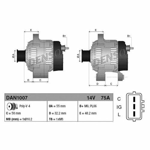 Генератор Denso DAN1007 для Suzuki Ignis I, II, Jimny, Liana, Swift III