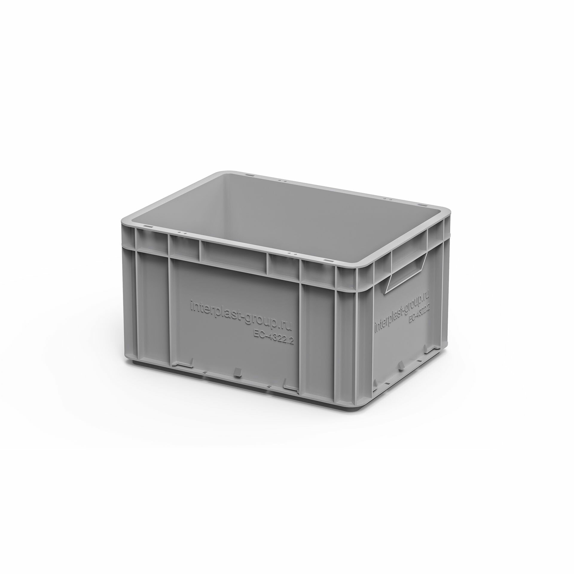 Ящик пластиковый, Евроконтейнер, сплошные стенки закрытые ручки, 400х300х220 мм, серый