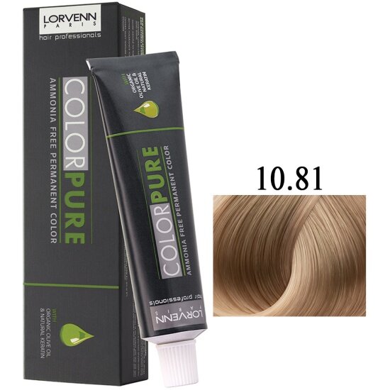 Краска для волос безаммиачная Lorvenn Color Pure, тон 10.81