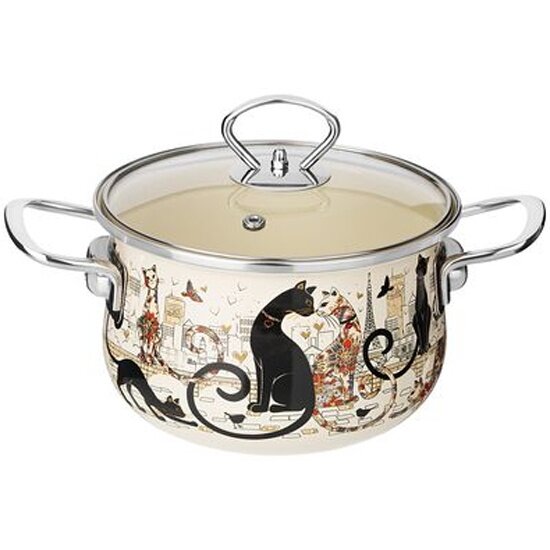 Кастрюля Agness со стеклянной крышкой "парижские коты", 2 л, 18х11 см (915-151)