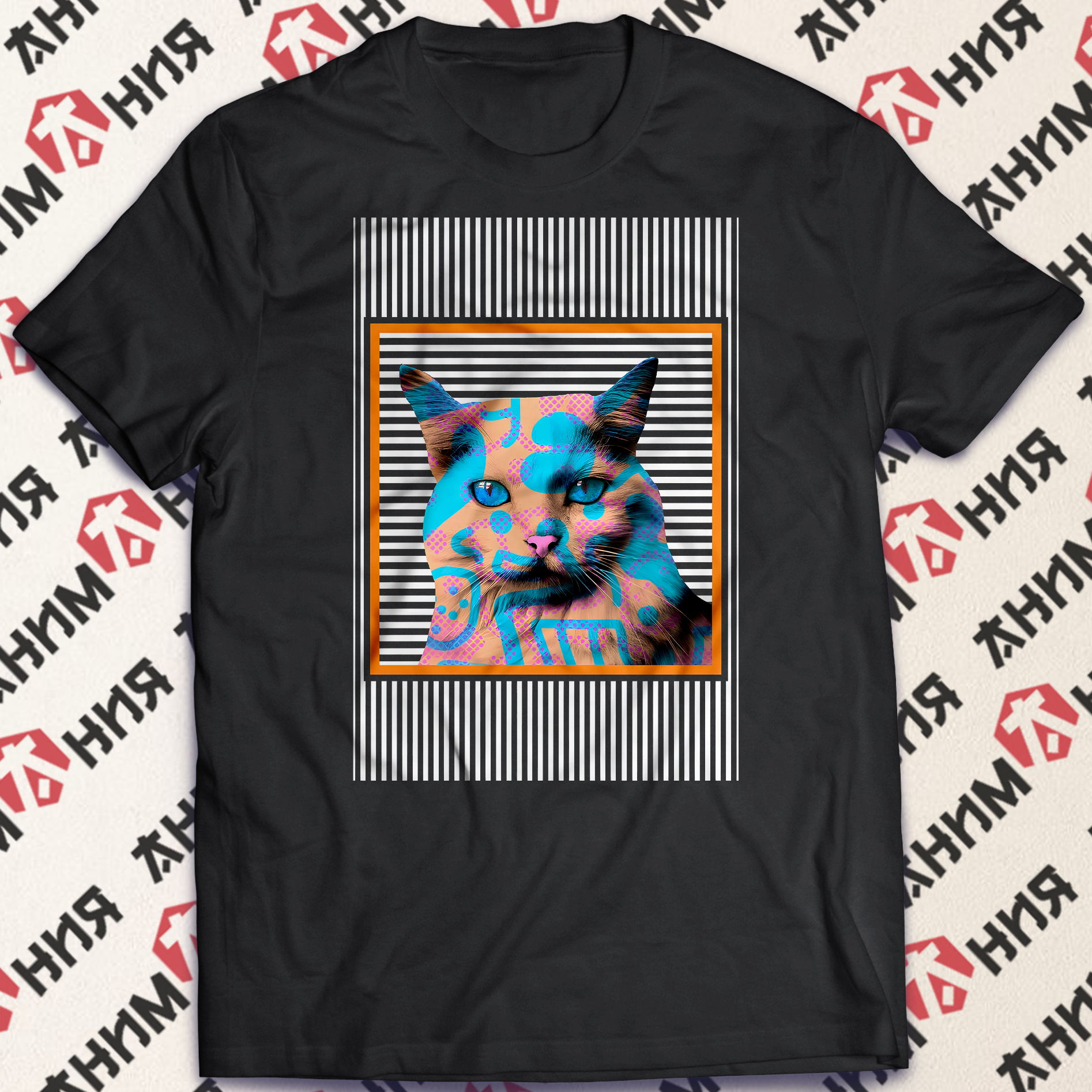 Футболка Футболка с котом, абстрактная, стильная, черная размер S