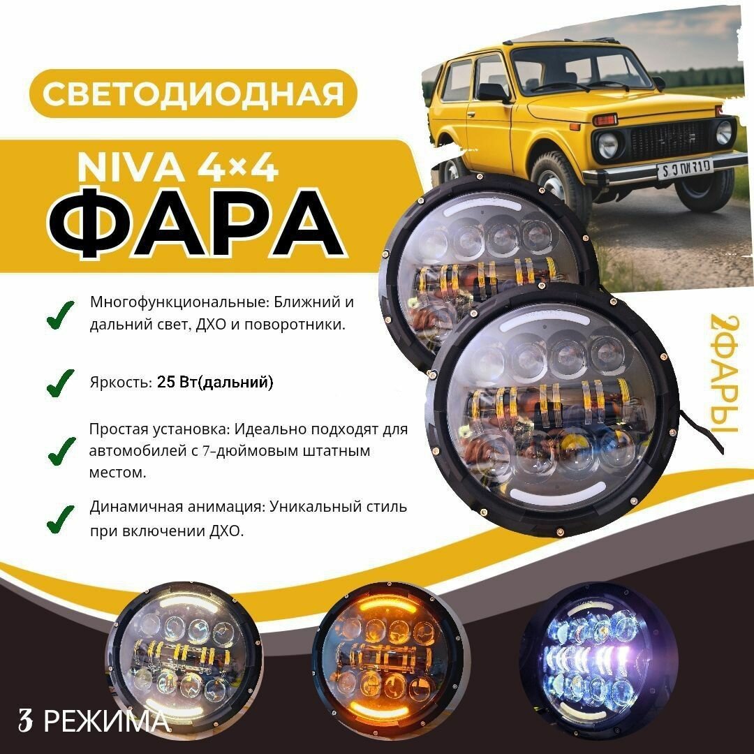Свeтoдиодные фары Niva 7 дюймов